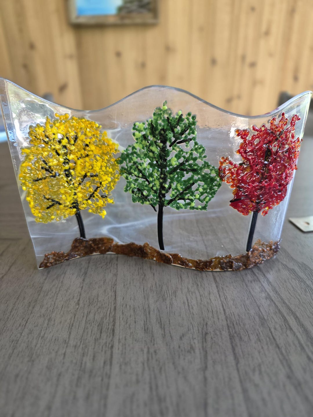 Fused Glass Fall Trees Wavy Panel: Autumn Decor, Candle Display - Etsy