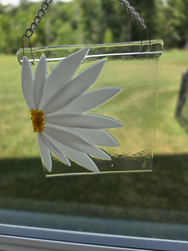 Fused Glass Daisy Panel: Handmade White Flower Wall Art - Etsy