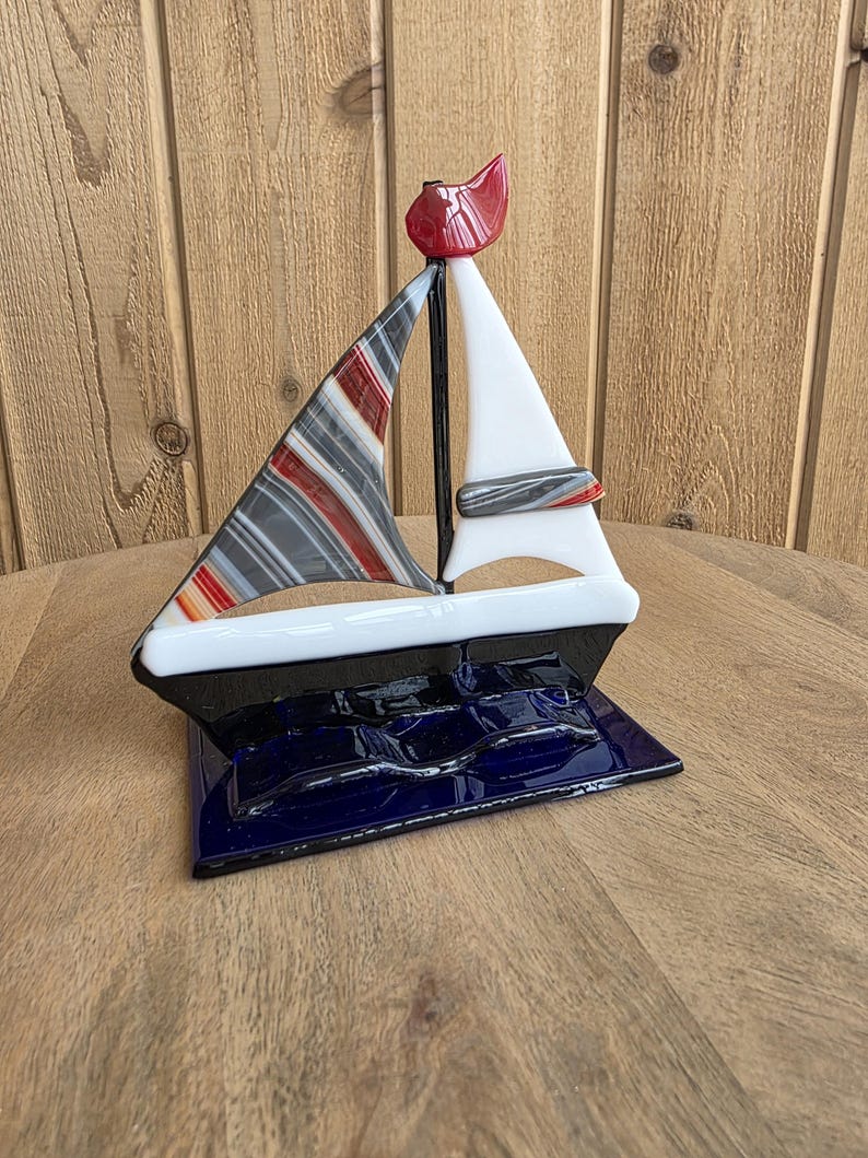 Fused Glass Sailboat Gift Small Sailboat Nautical Decor Tabletop ...