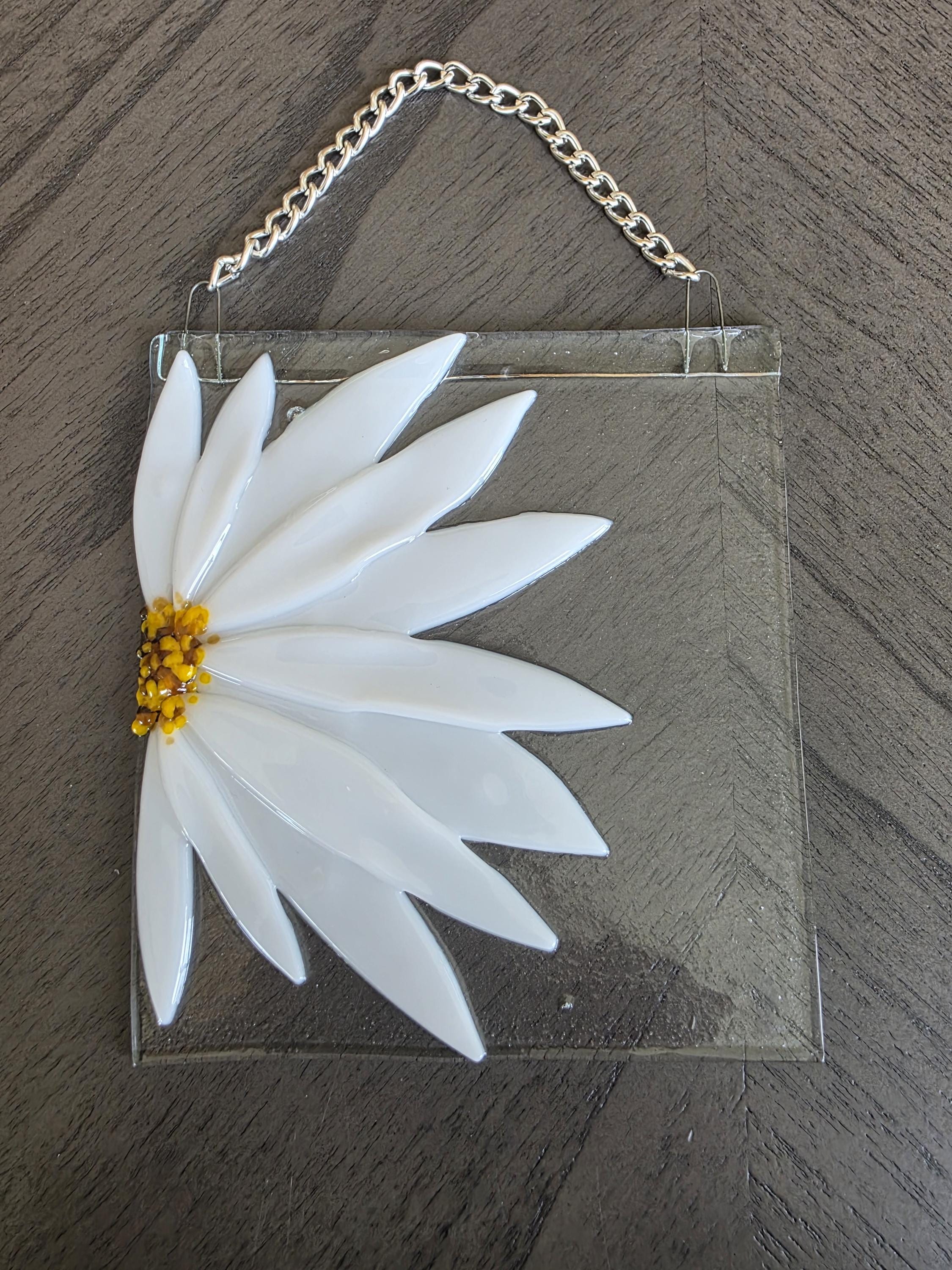 Fused Glass Daisy Panel: Handmade White Flower Wall Art - Etsy