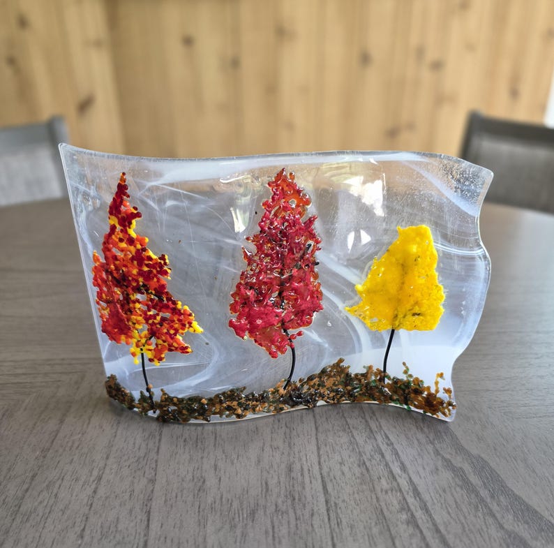 Fused Glass Fall Trees Wavy Panel: Autumn Decor, Candle Display - Etsy