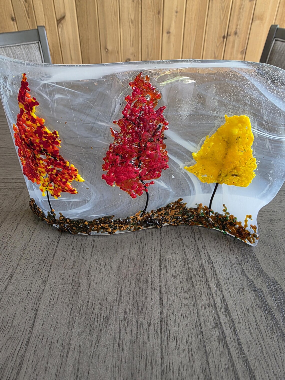 Fused Glass Fall Trees Wavy Panel: Autumn Decor, Candle Display - Etsy