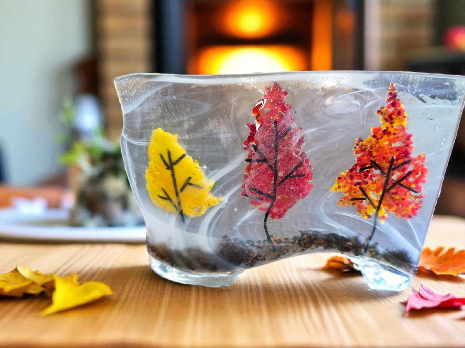 Fused Glass Fall Trees Wavy Panel: Autumn Decor, Candle Display - Etsy