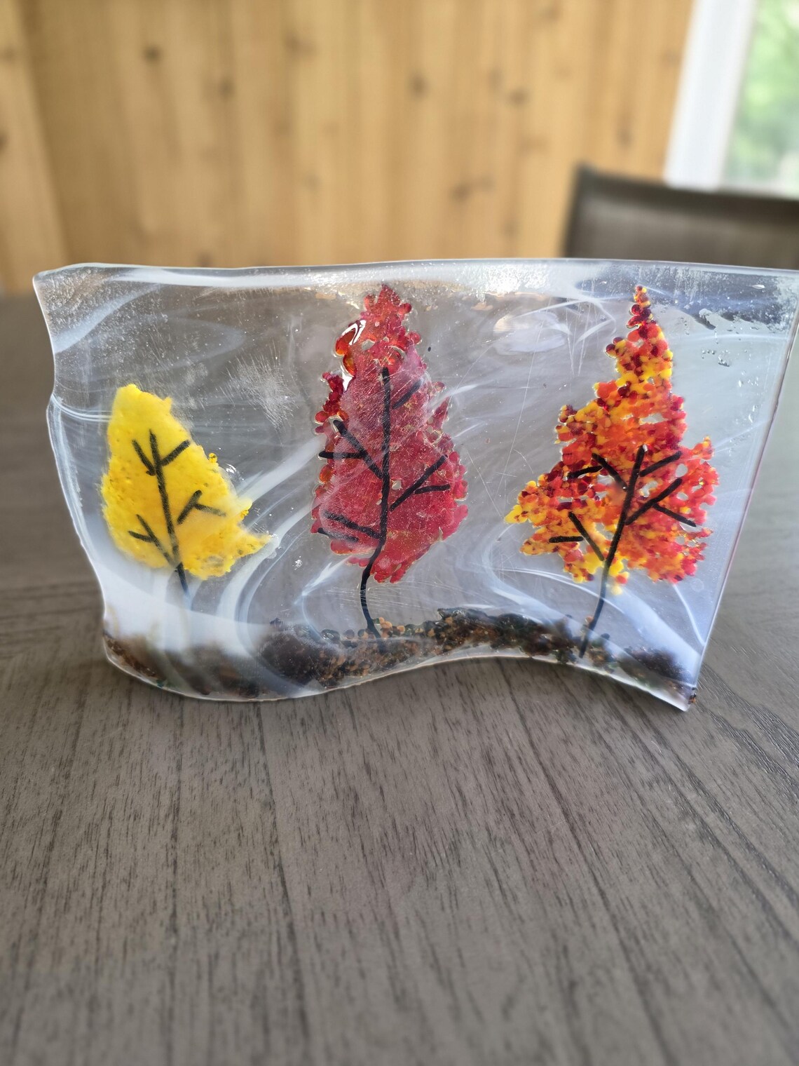 Fused Glass Fall Trees Wavy Panel: Autumn Decor, Candle Display - Etsy