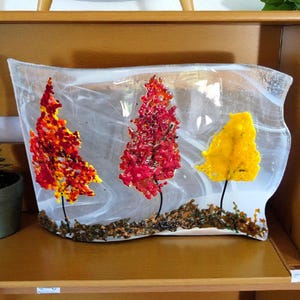 Fused Glass Fall Trees Wavy Panel: Autumn Decor, Candle Display - Etsy