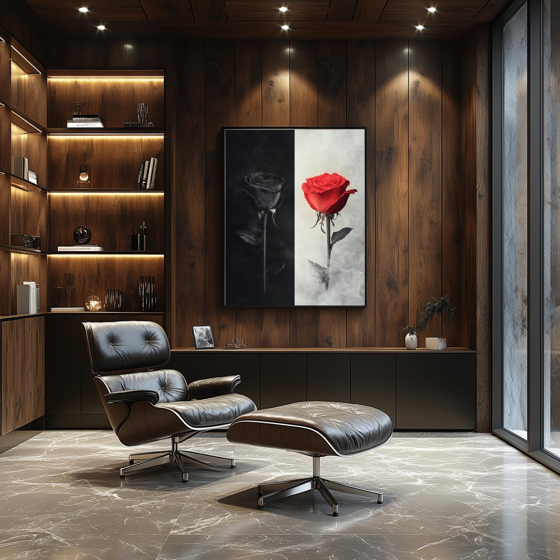 Black and Red Rose Art Print Set: Modern Floral Wall Decor (digital ...