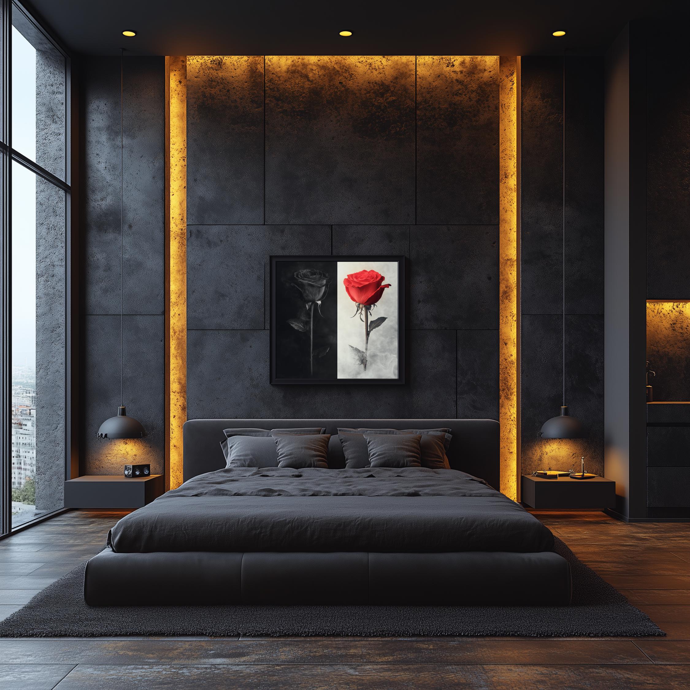 Black and Red Rose Art Print Set: Modern Floral Wall Decor (digital ...