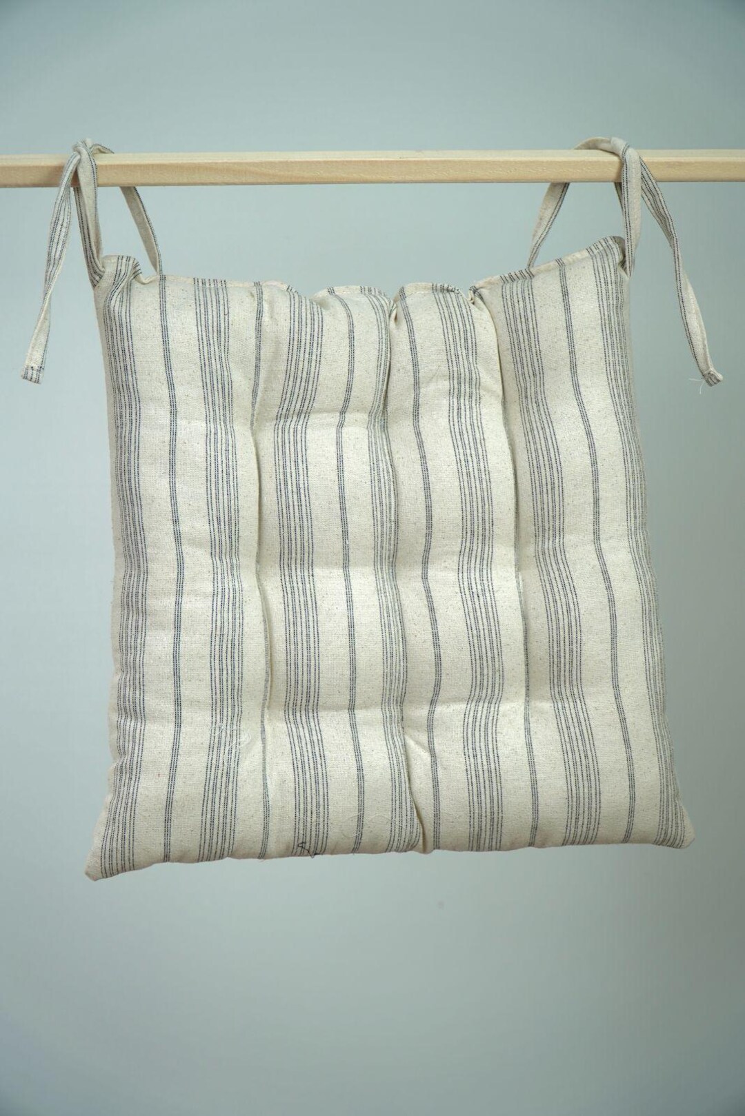 Rustic Cotton Stripe Chair Cushion With Ties – Farmhouse Seat Pad for ...