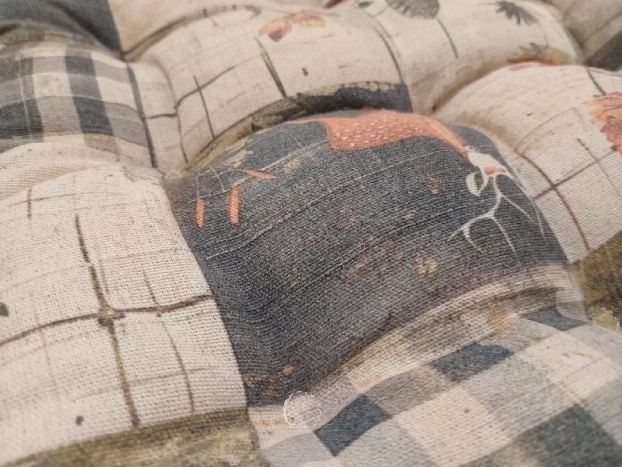 Rustic Linen Chair Pad, Woodland Deer and Floral Farmhouse Seat Cushion ...