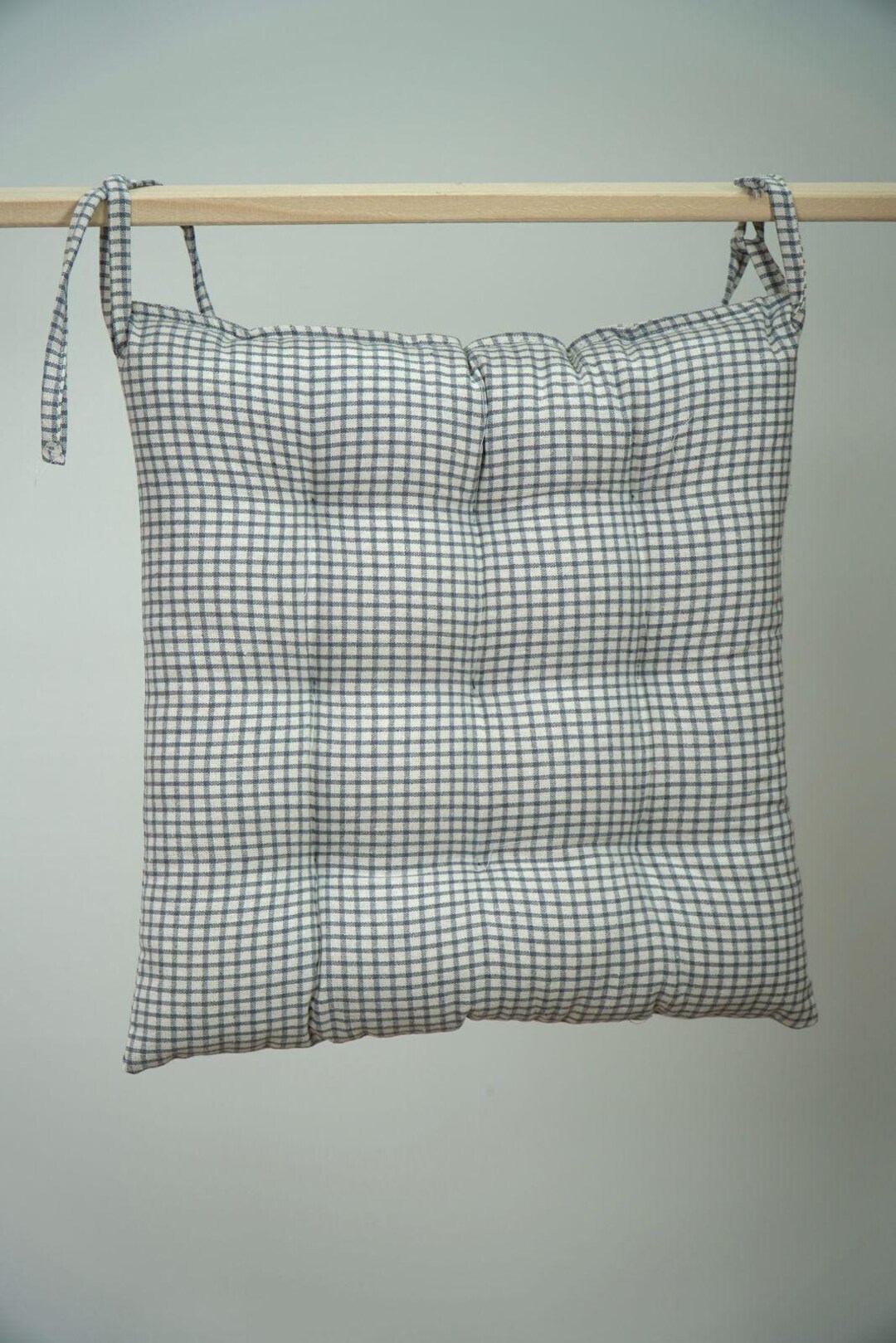 Rustic Plaid Cotton Chair Cushion With Ties: Farmhouse Seat Pad, Custom ...