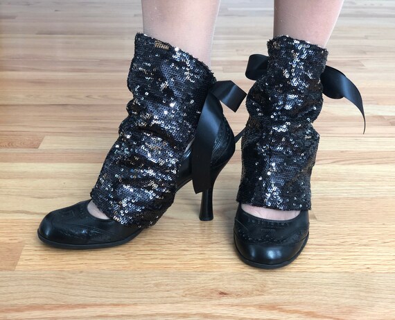 Black and Silver Flippy Sequins Sparkly Spats. Handmade. OOAK | Etsy