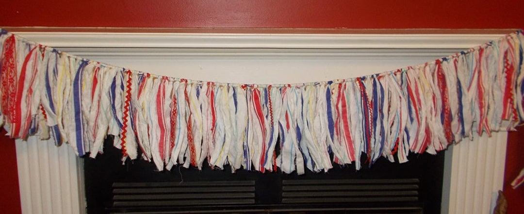 6.5 Patriotic Garland Torn Fabric Strips Swag Country Banner Bunting - Etsy