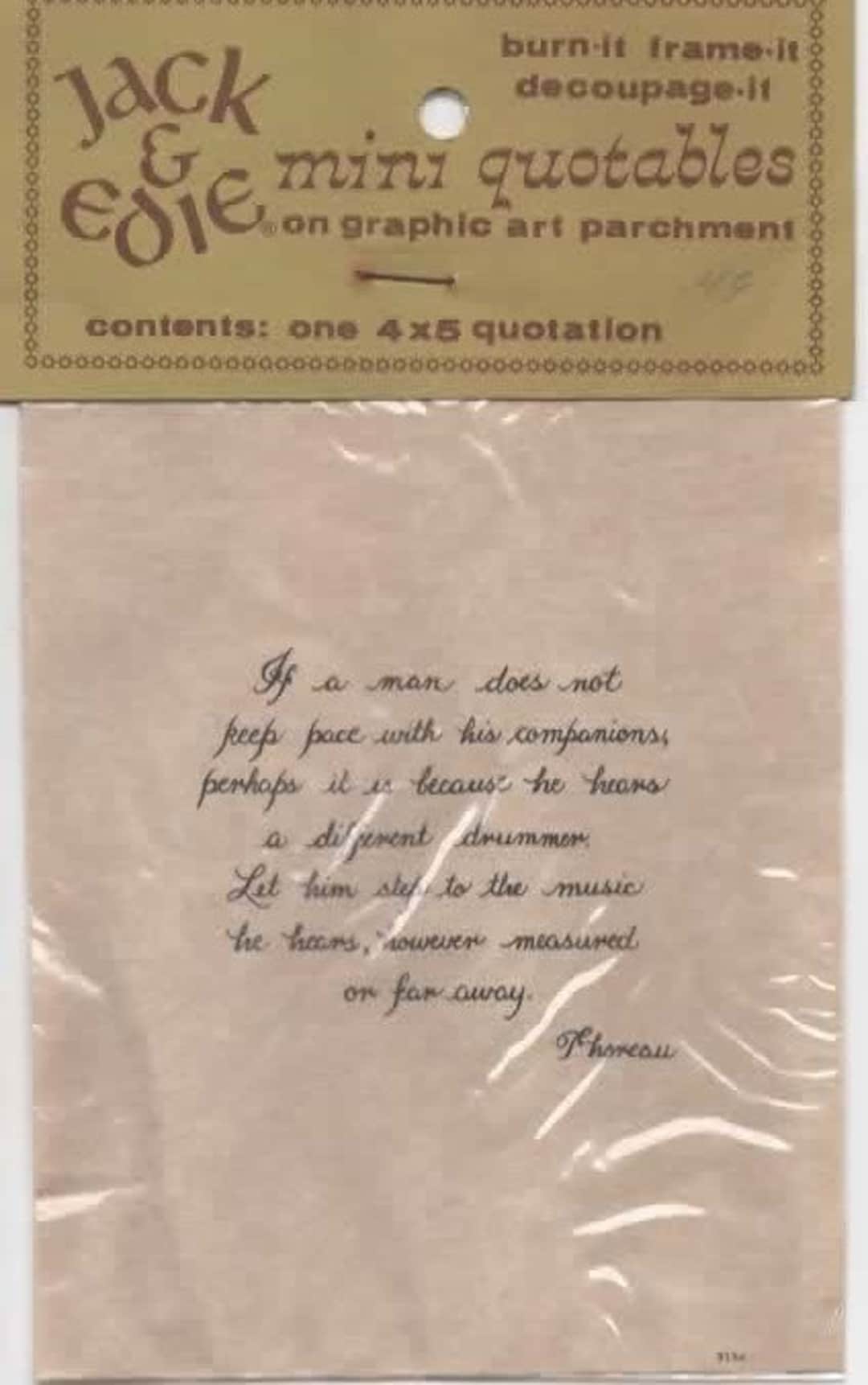 Vintage Jack & Edie Mini Quotables Parchment 4"x5" "a Different Drummer ...