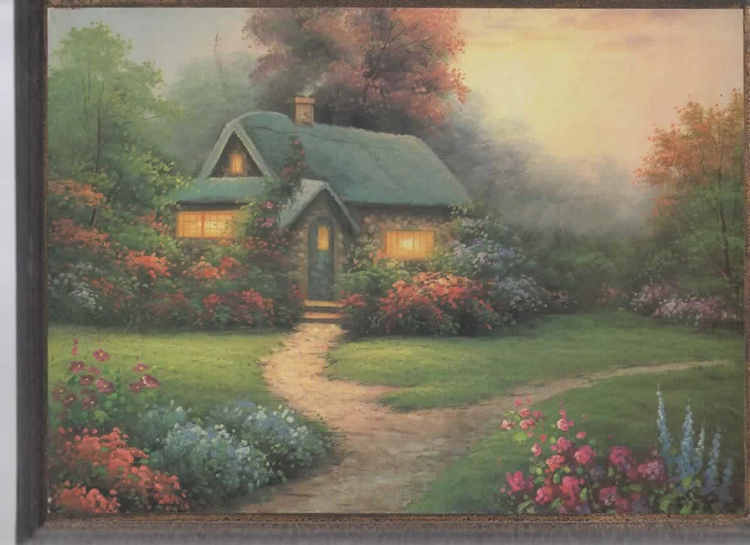 Vintage Cottage Country Lanes Print on Beveled Edge Wood 12" X 9" X .5 ...