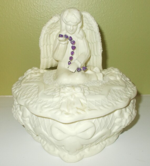 HEART Shaped White Ceramic Trinket Box W/sitting Angel | Etsy