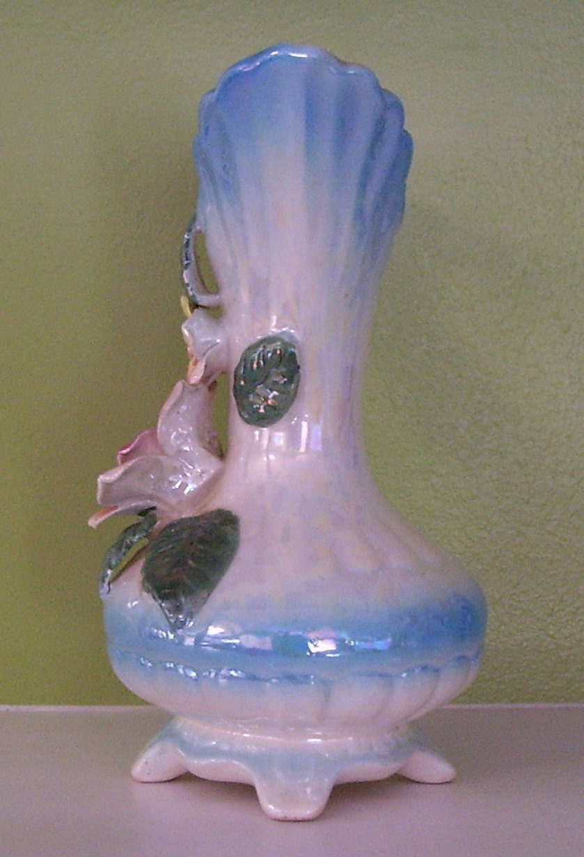 Ceramic Victorian Pitcher Fancy White/blue Pink & Yellow Roses - Etsy