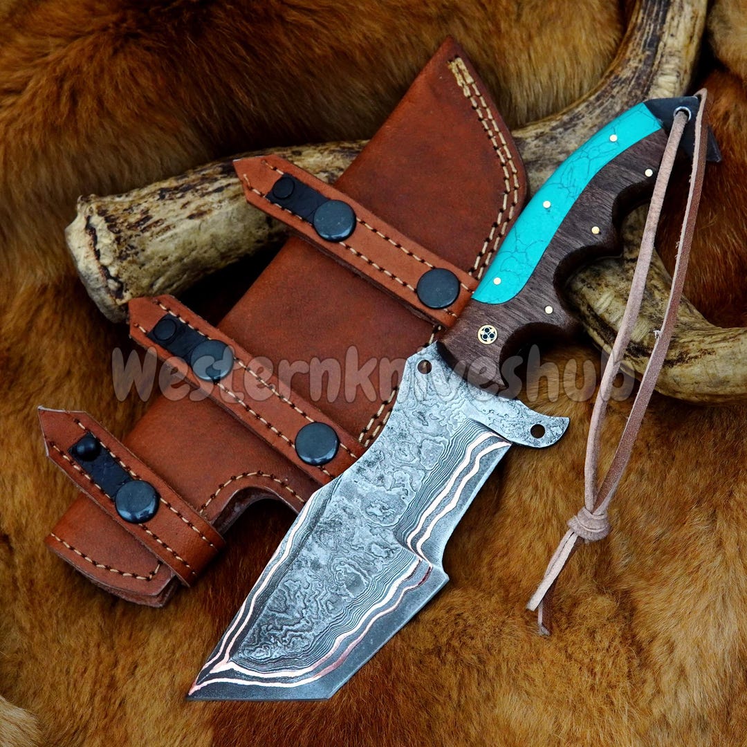 Handmade Copper Damascus Steel Tracker Knife: Micarta and Resin Handle ...