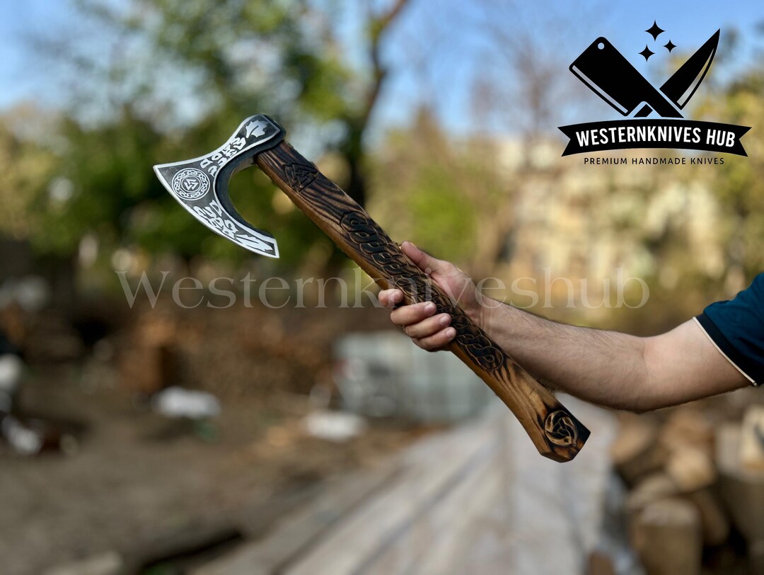 Handmade Viking Beard Axe: Carbon Steel Camping Hatchet With Leather ...