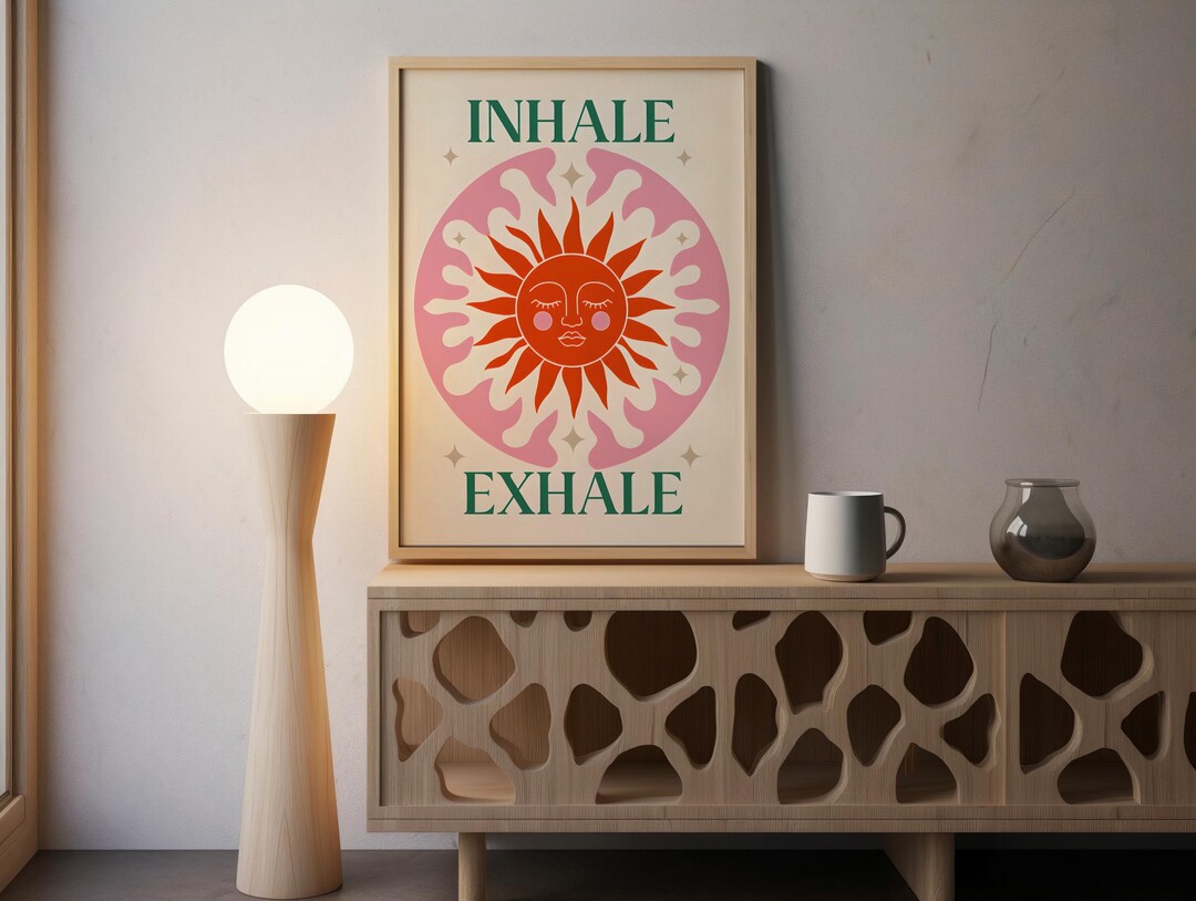 Inhale Exhale Wall Art Poster – Boho Sun and Moon Print for Meditation ...