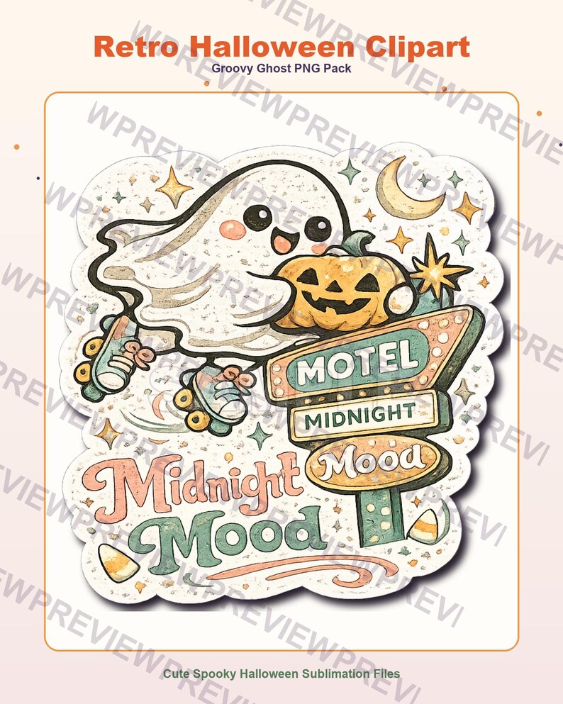 Retro Halloween Ghost Clipart Bundle, Groovy Spooky PNG Files (digital ...