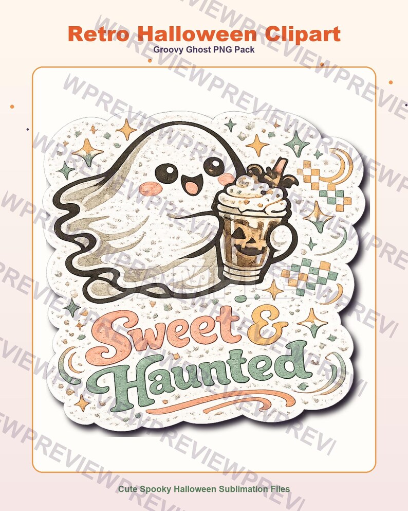 Retro Halloween Ghost Clipart Bundle, Groovy Spooky PNG Files (digital ...