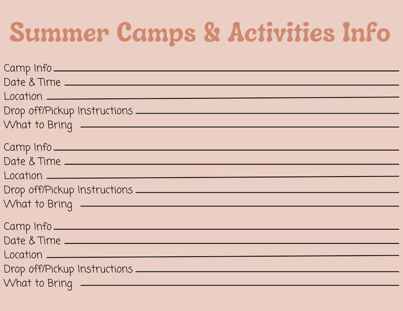 Printable Summer Kids Activity & Camp Planner | Cute Summer Calendar ...