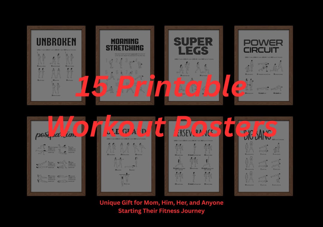 Get Fit Inspiration Bundle - 15 Printable Workout Posters for Home or ...