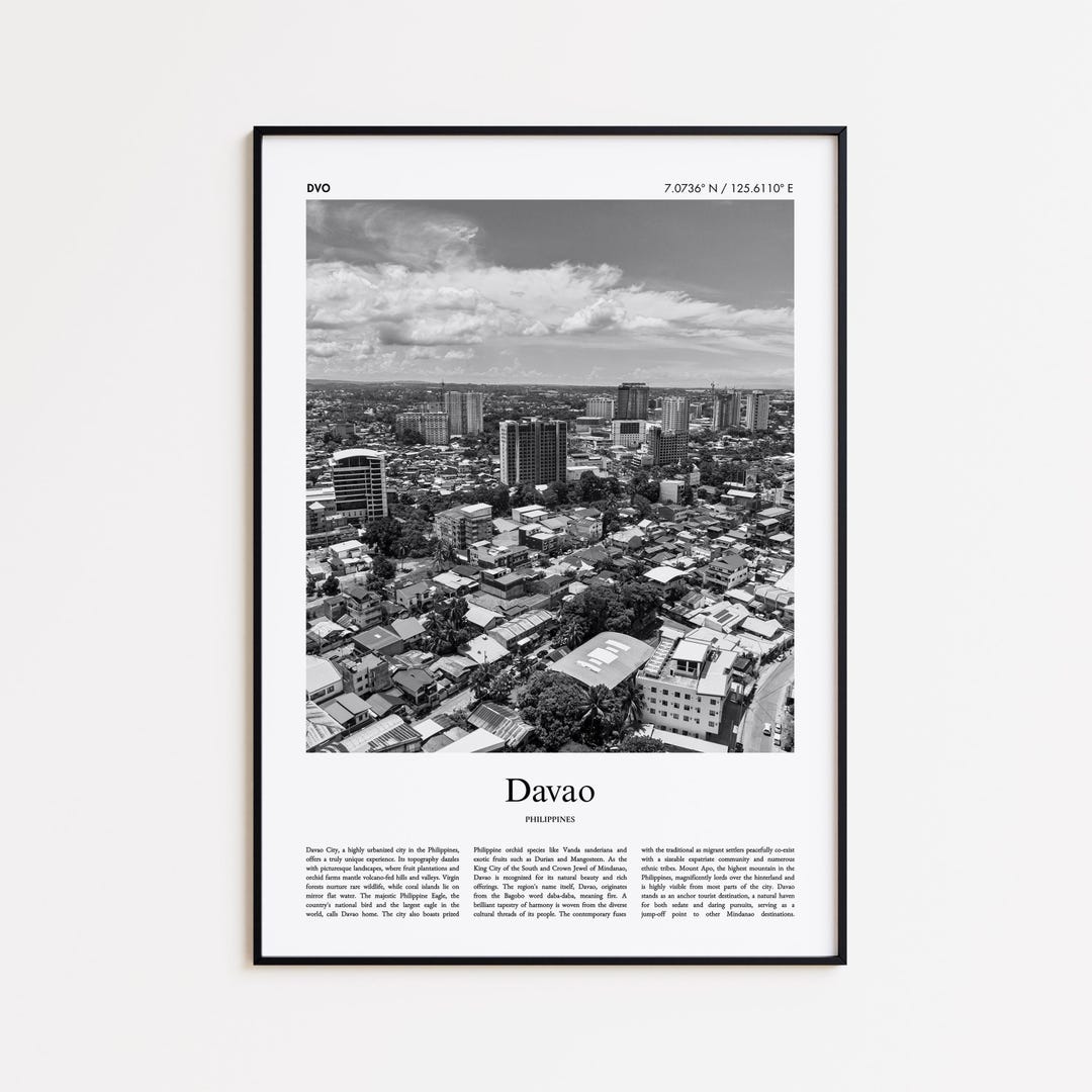 Davao Black and White Print, Davao Photo Poster, Davao Travel Poster ...