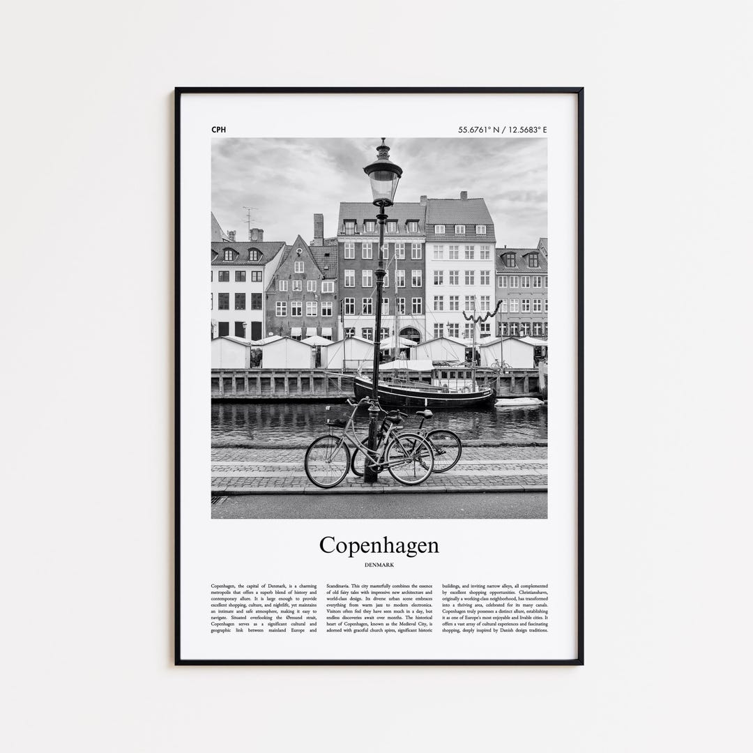 Copenhagen Black and White Print, Copenhagen Photo Poster, Copenhagen ...