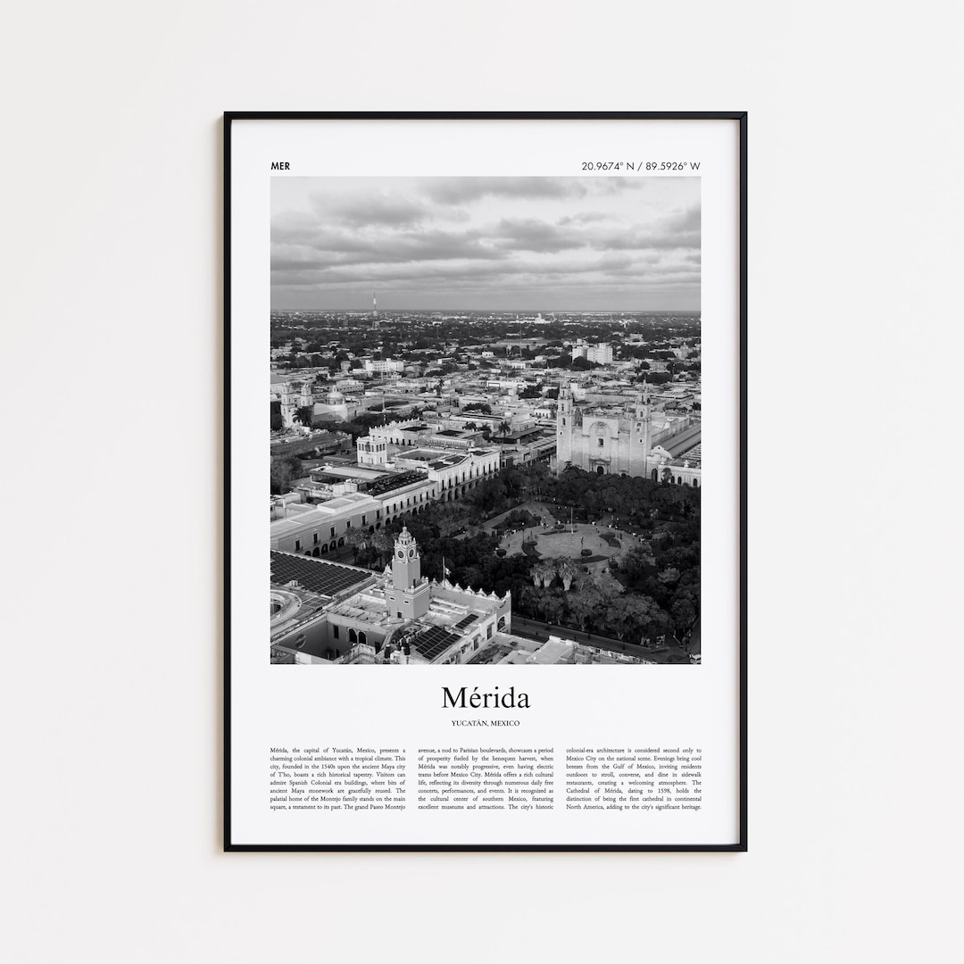 Mérida Black and White Print, Mérida Photo Poster, Merida Travel Poster ...