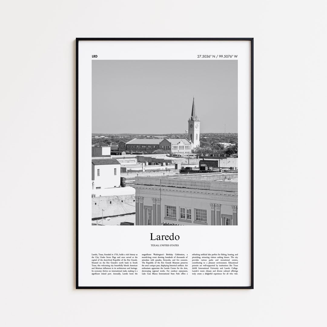 Laredo Black and White Print, Laredo Photo Poster, Laredo Travel Poster ...