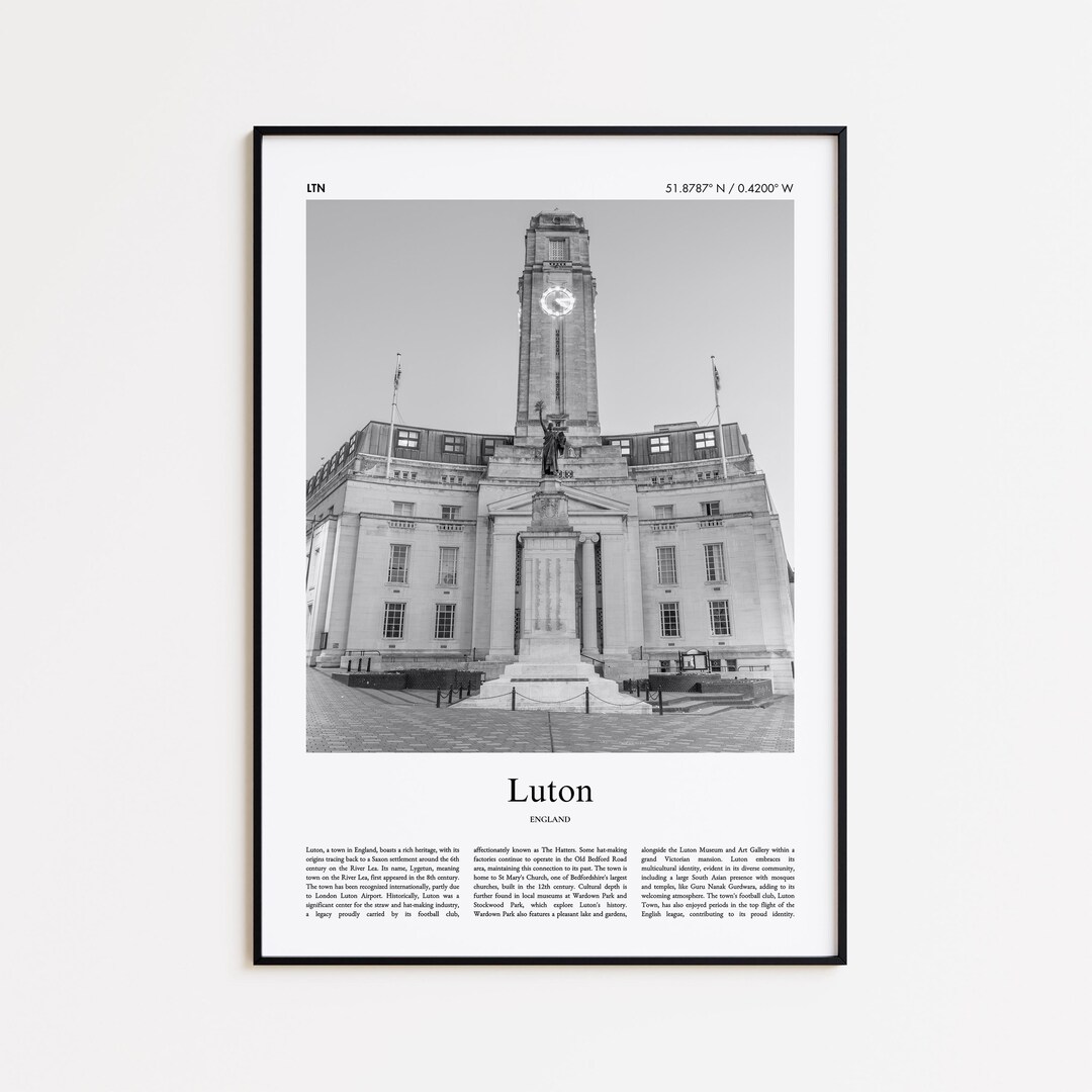 Luton Black and White Print, Luton Photo Poster, Luton Travel Poster ...