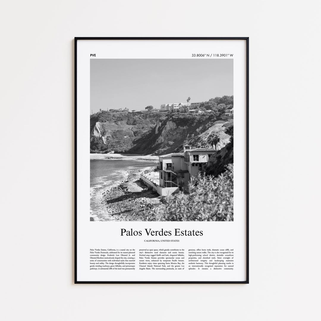Palos Verdes Estates Black and White Print, Palos Verdes Estates Photo ...