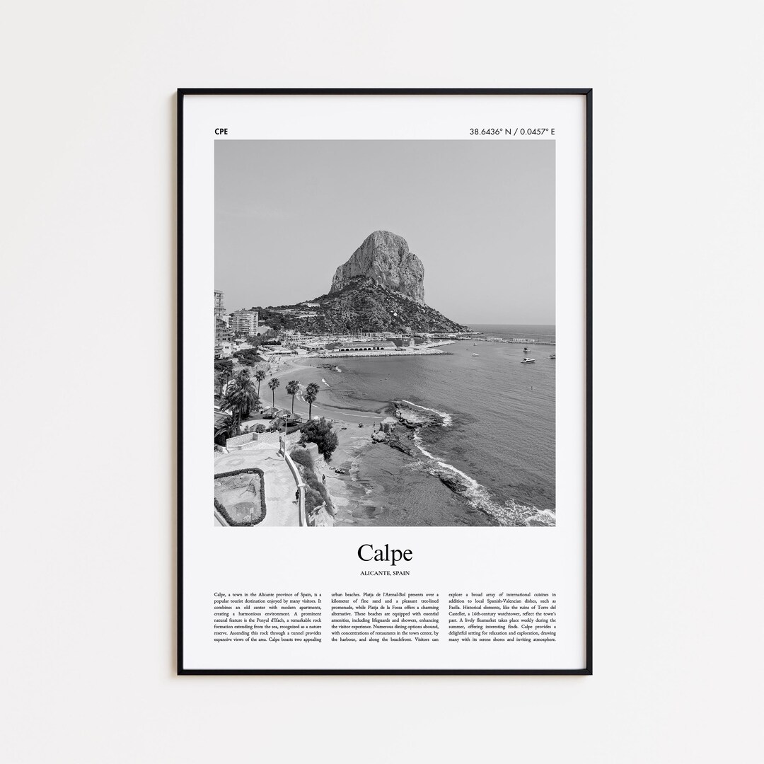 Calpe Black and White Print, Calpe Photo Poster, Calpe Travel Poster ...