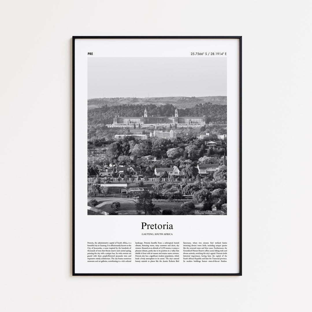 Pretoria Black and White Print, Pretoria Photo Poster, Pretoria Travel ...