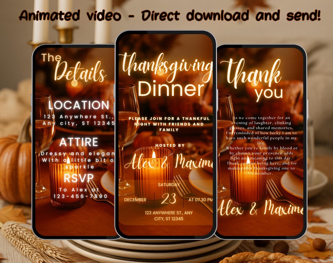 Friendsgiving Dinner Invitation Animated Video Template Editable in ...