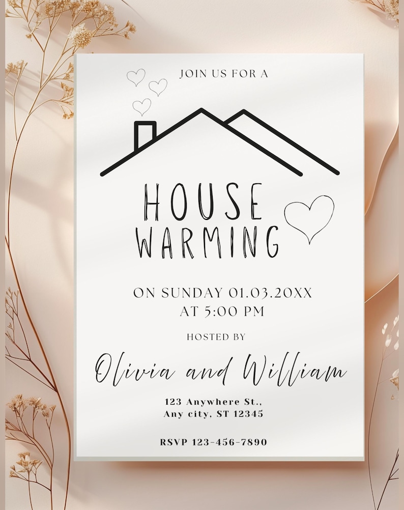 Black White Minimal Housewarming Invitation Digital Template Editable ...