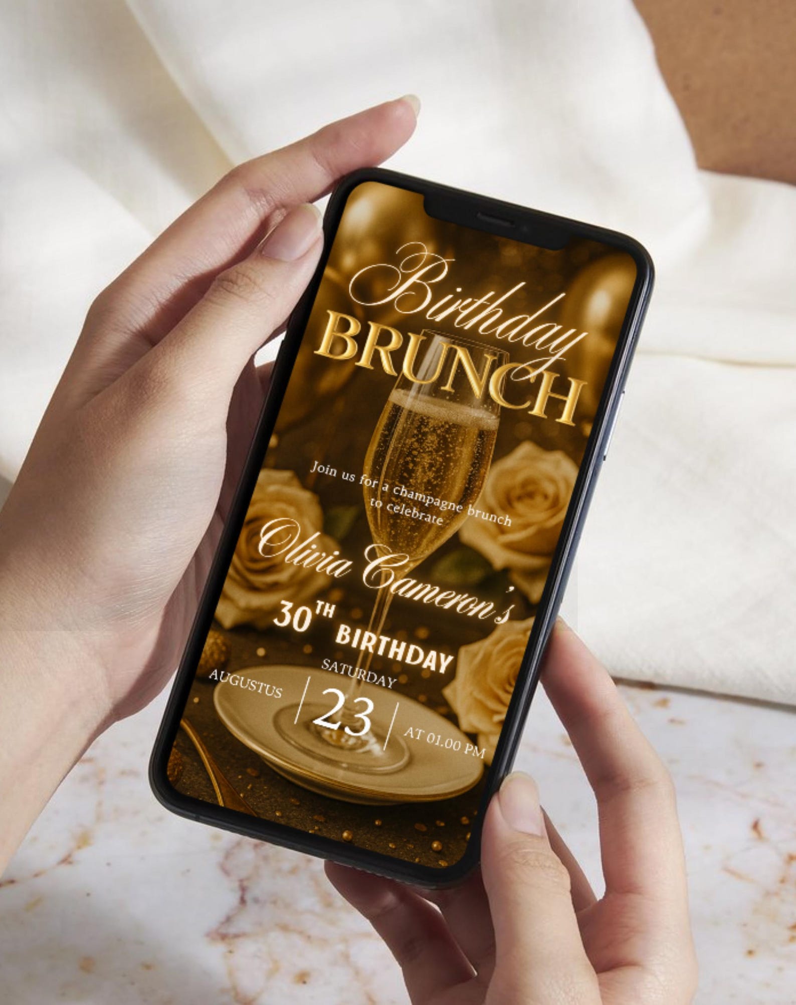 Gold Animated Birthday Brunch Invitation Video Template Editable in ...