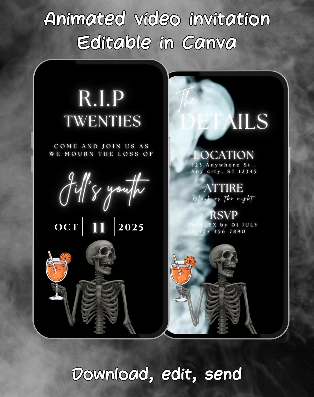 30th Birthday Invitation Skeleton RIP Twenties Animated Video Template ...