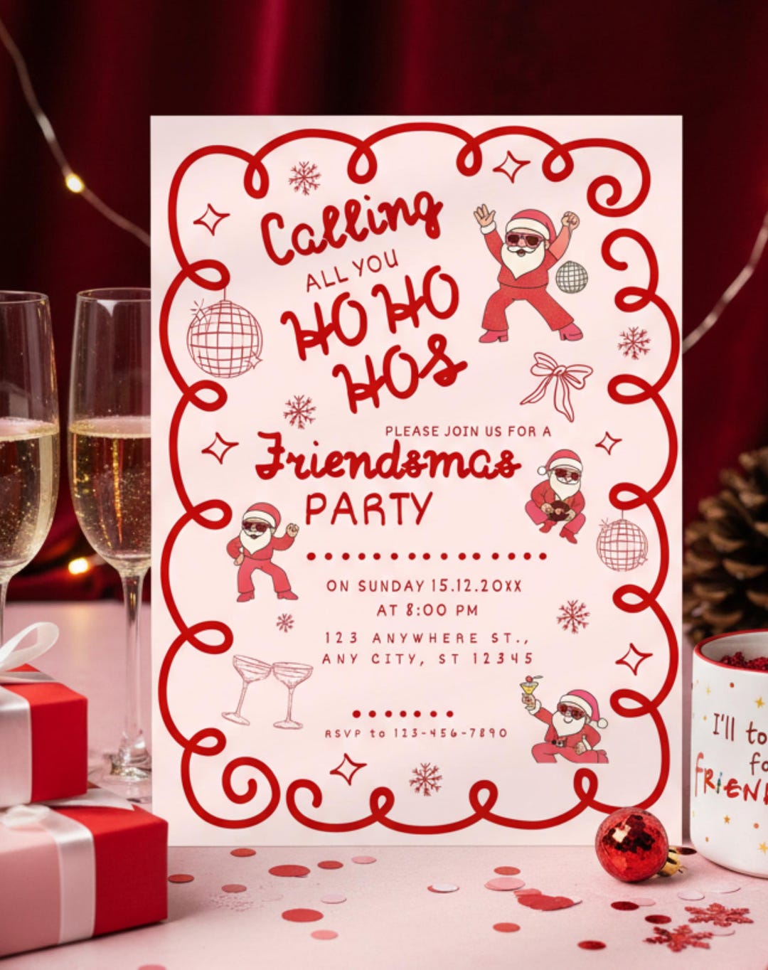 Christmas Friendsmas Party Invitation Digital Template Editable in ...