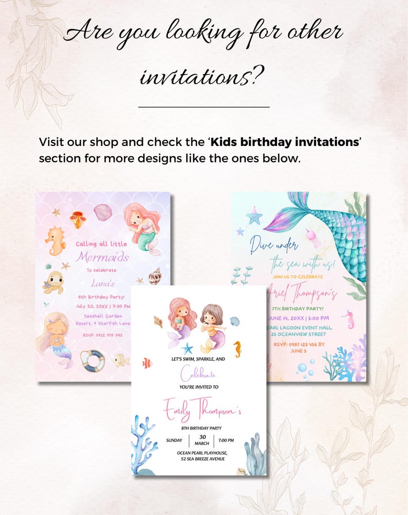 Pastel Mermaid Tail Birthday Invitation, Under the Sea Kids Invite ...