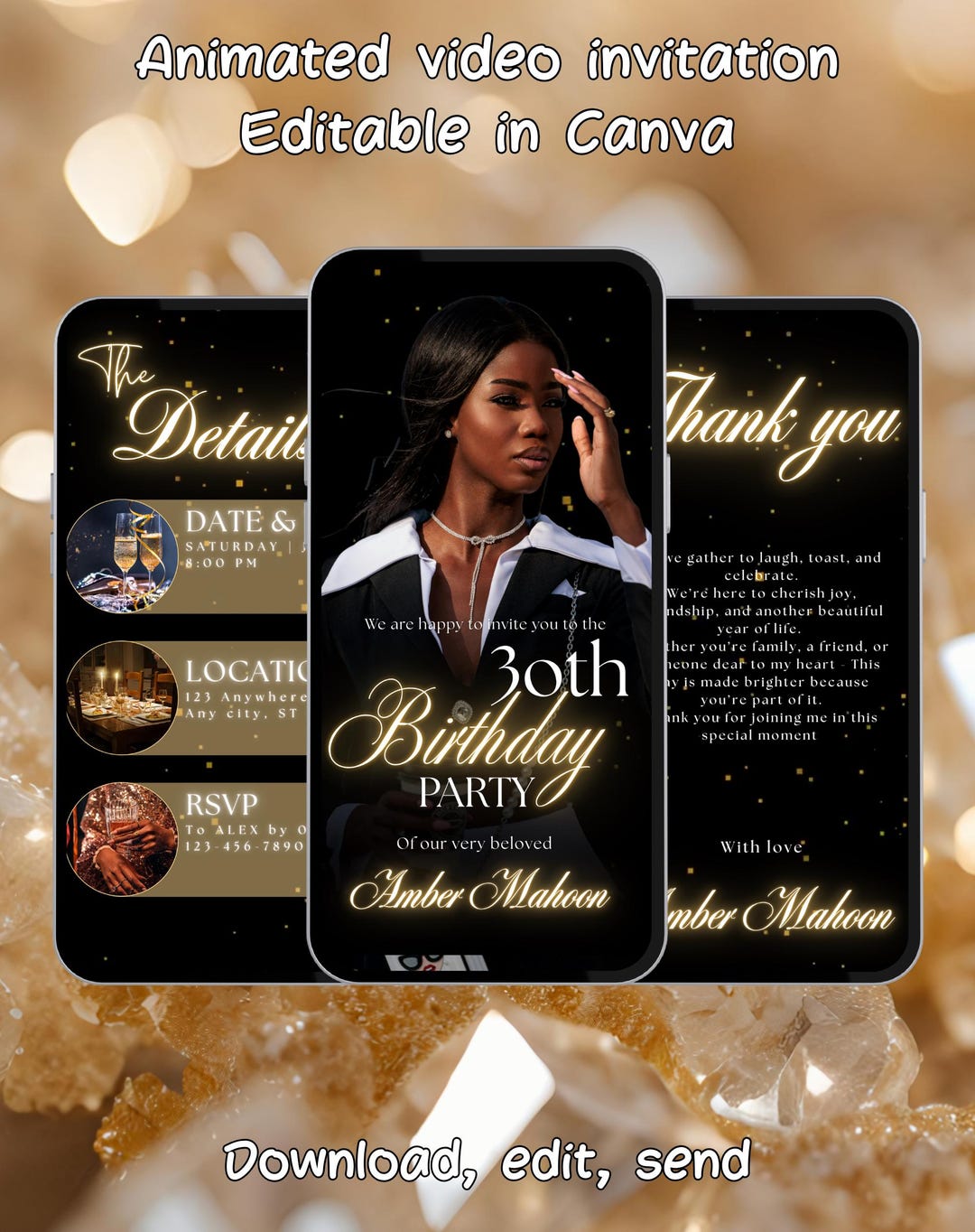 30th Birthday Invitation Animated Video Template Editable in Canva - Etsy