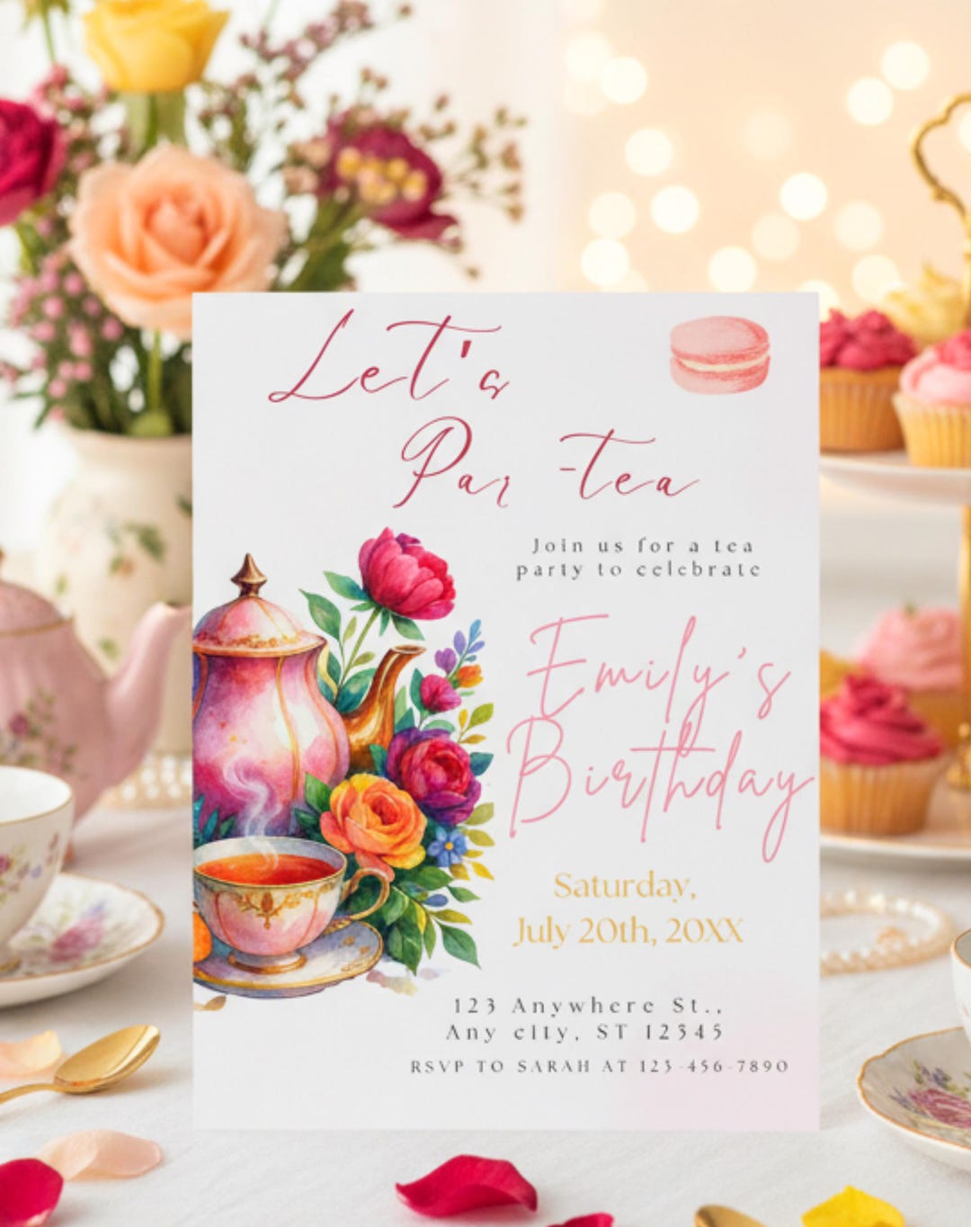 Kids Tea Party Invitation | Let's Par-tea Birthday Invite | Editable ...