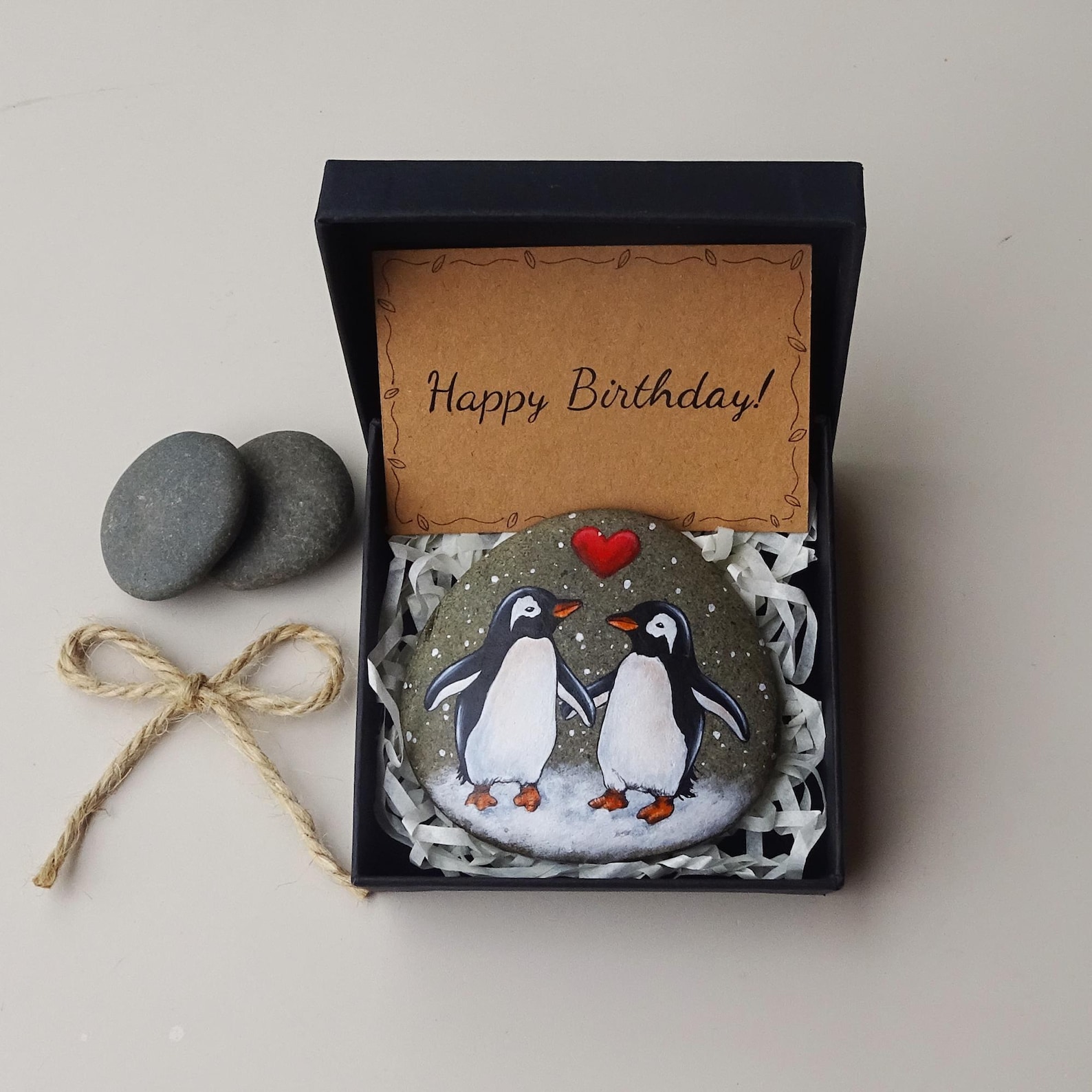 Penguin Pebble Couple Birthday Gift, Hand Painted Love Stone, Cute ...