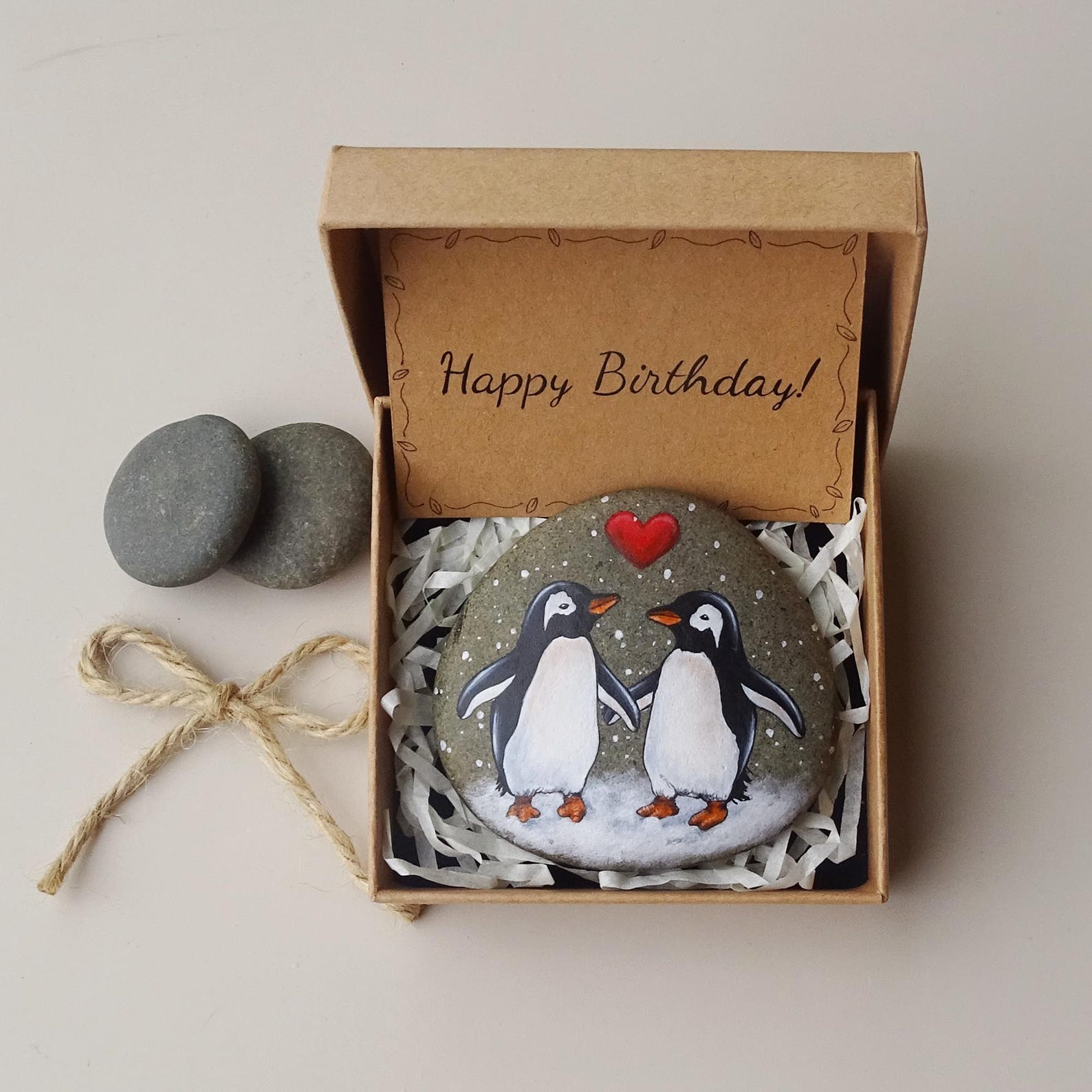 Penguin Pebble Couple Birthday Gift, Hand Painted Love Stone, Cute ...