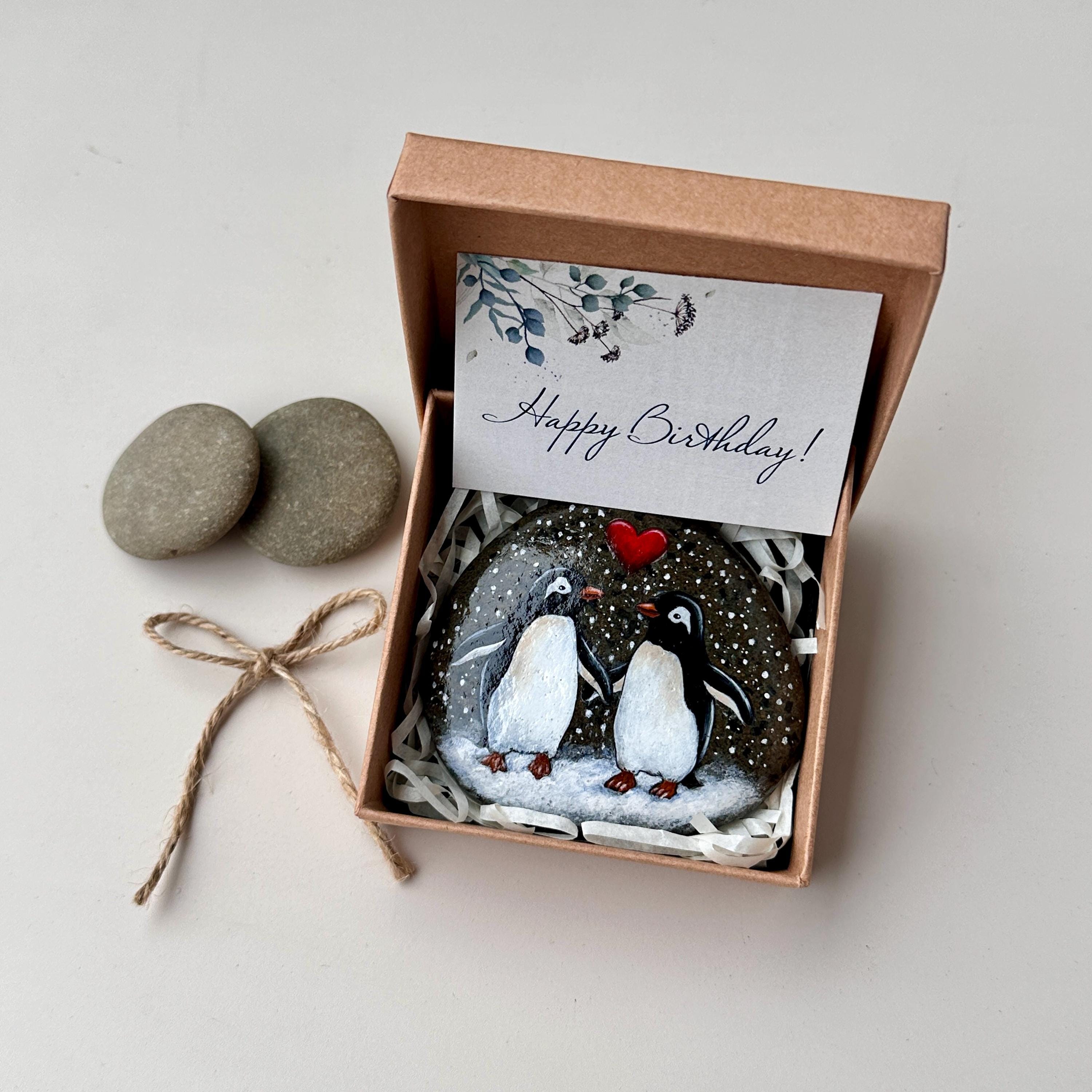Penguin Pebble Couple Birthday Gift, Hand Painted Love Stone, Cute ...