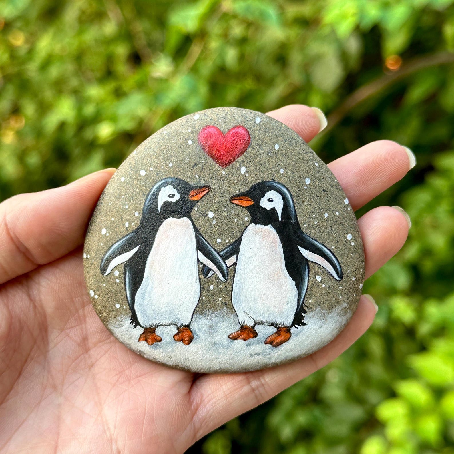 Penguin Pebble Couple Birthday Gift, Hand Painted Love Stone, Cute ...
