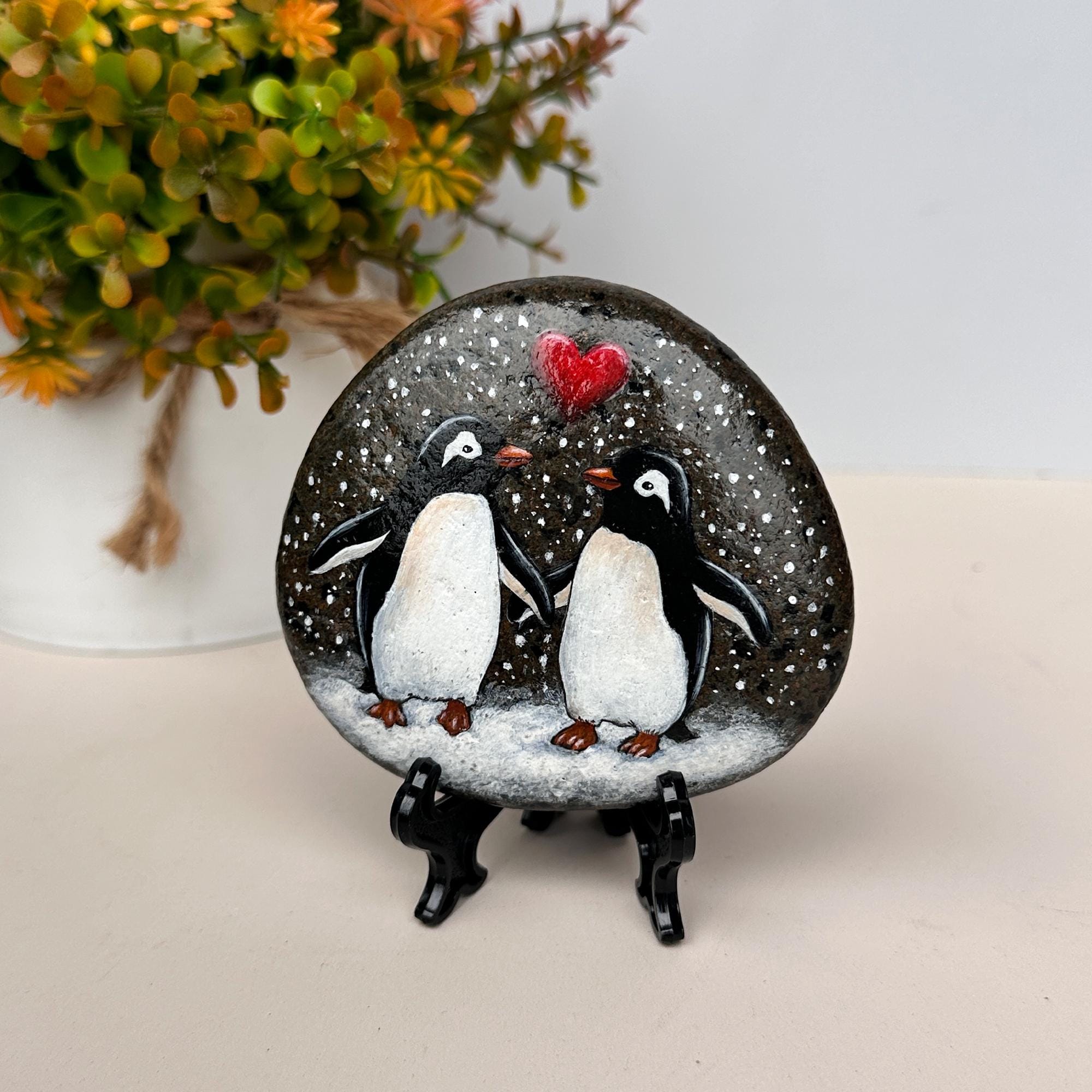 Penguin Pebble Couple Birthday Gift, Hand Painted Love Stone, Cute ...