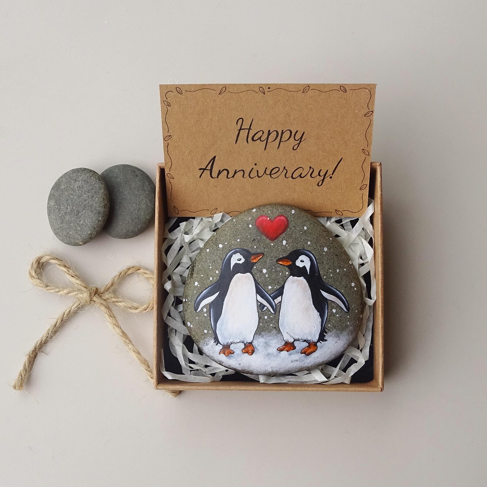 Penguin Pebble Couple Birthday Gift, Hand Painted Love Stone, Cute ...