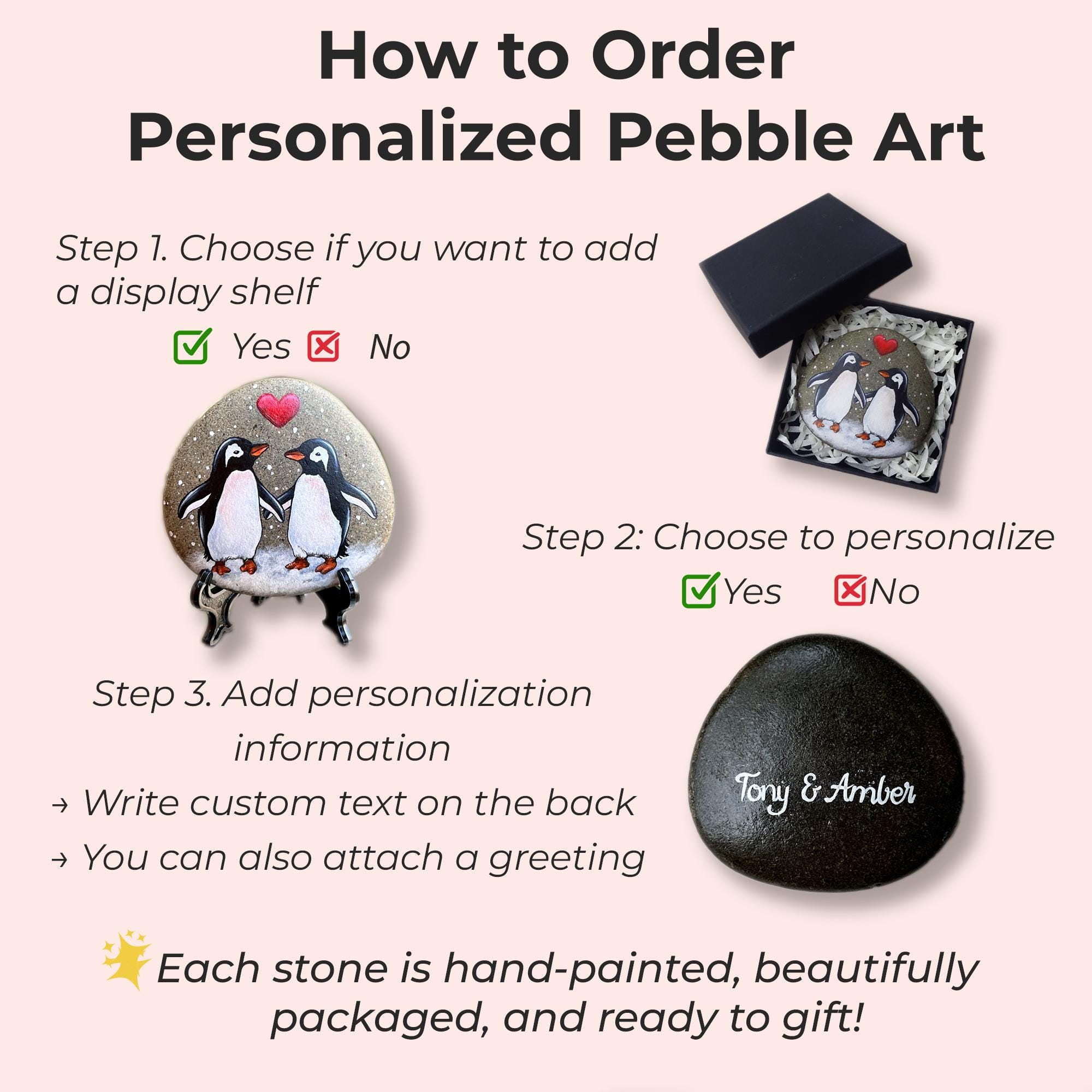 Penguin Pebble Couple Birthday Gift, Hand Painted Love Stone, Cute ...